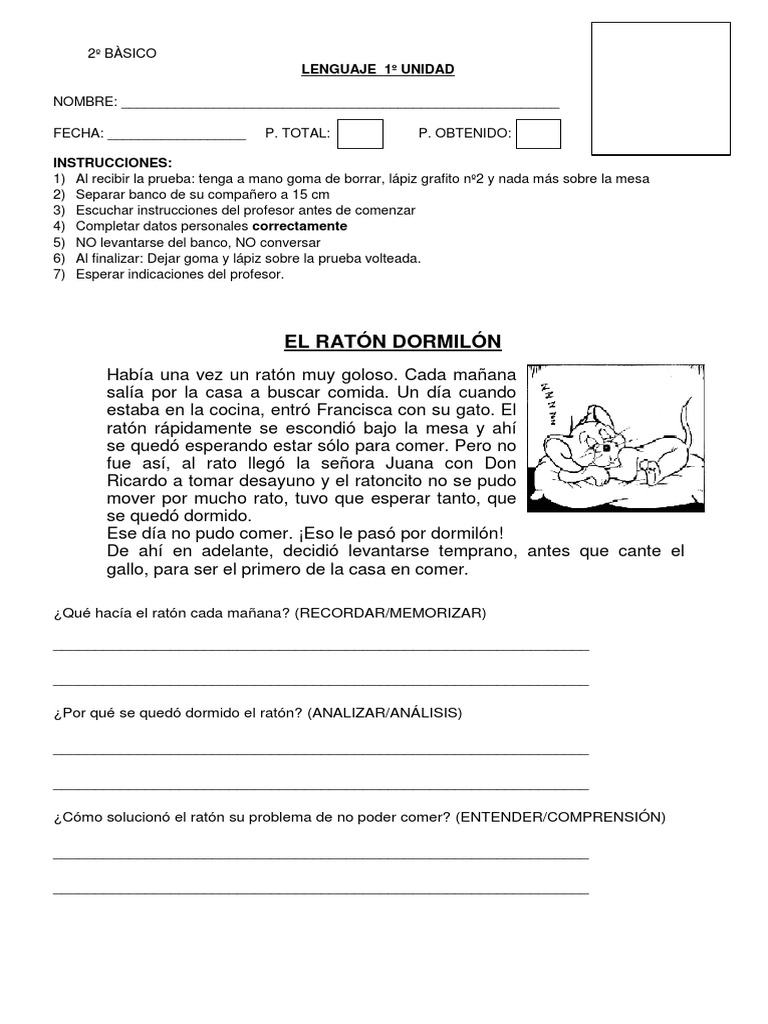 Cuento y actividades del Ratón Dormilón | PDF