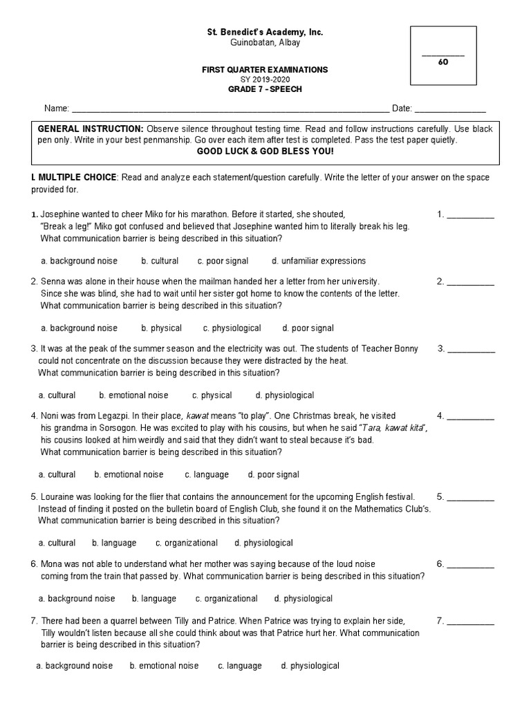 Grade 7 (Speech) | PDF | Communication | Cognitive Science