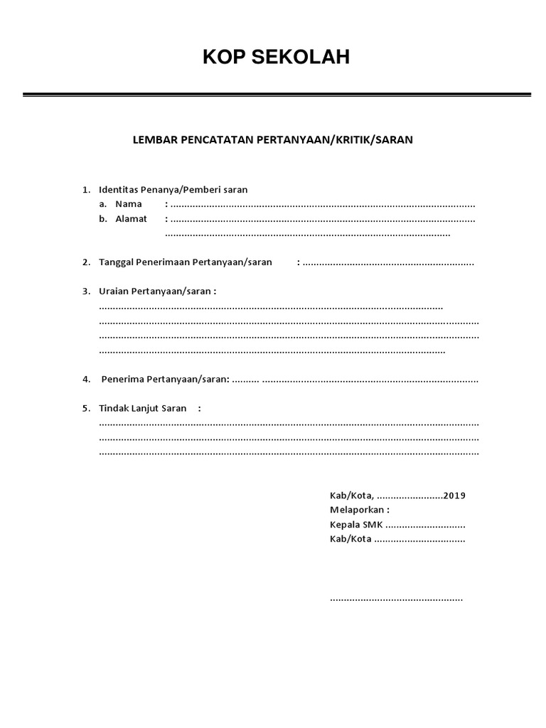 Lembar Pencatatan Pertanyaan, Kritik Dan Saran-S | PDF