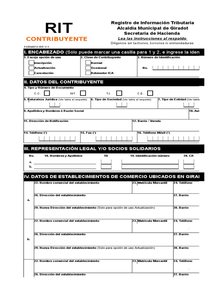 Formulario Registro Información Tributaria - Rit | PDF | Economias | Business