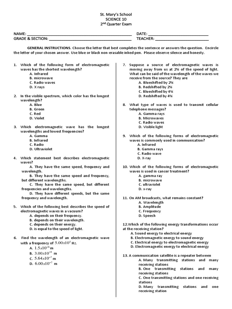 Science 10 2nd Quarter Exam | PDF | Lens (Optics) | Electric Motor