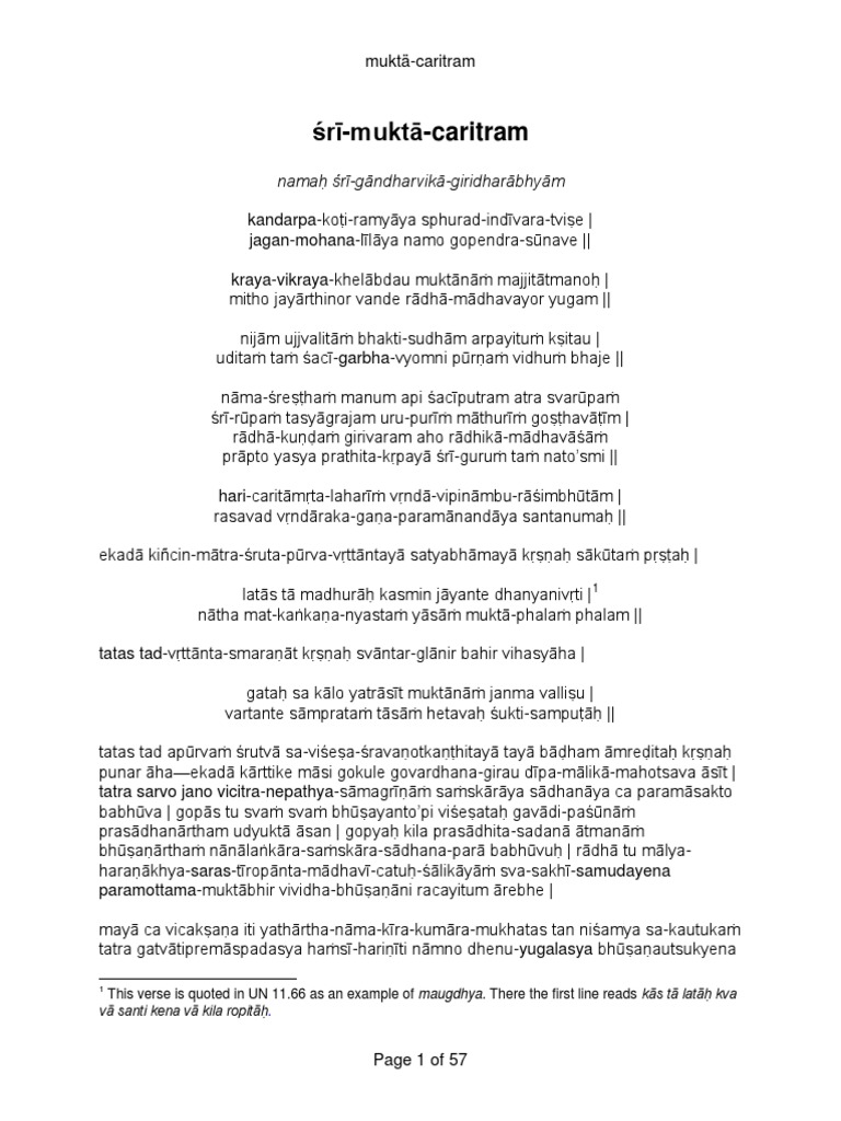 Mukta-Carita - Raghunatha Dasa Gosvamin | PDF