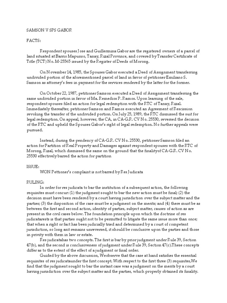 Samson V Sps Gabor | PDF | Judgment (Law) | Jurisdiction