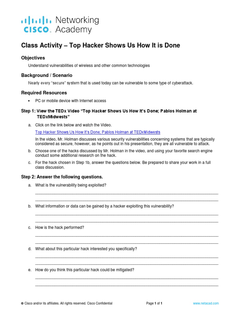 1 0 1 2 Class Activity Top Hacker Shows Us How It Is Done Pdf Pdf Security Hacker