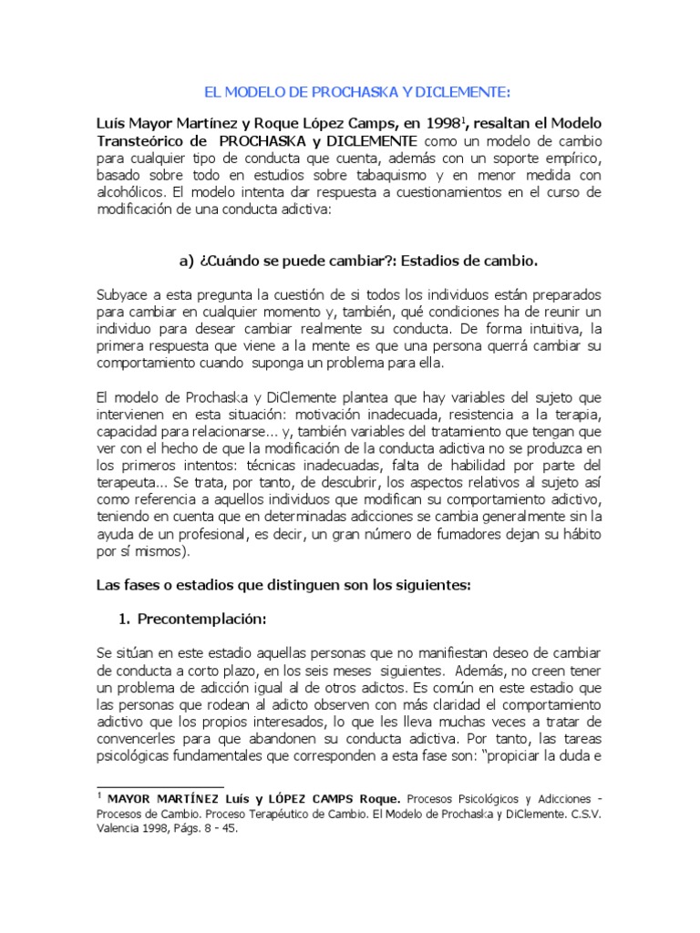 Modelo de Prochaska y Diclemente | PDF | Comportamiento | Psicoterapia
