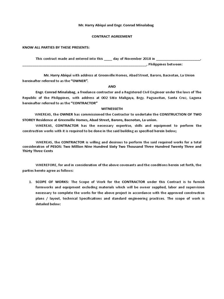 Contract | PDF | Plumbing | Electrical Wiring