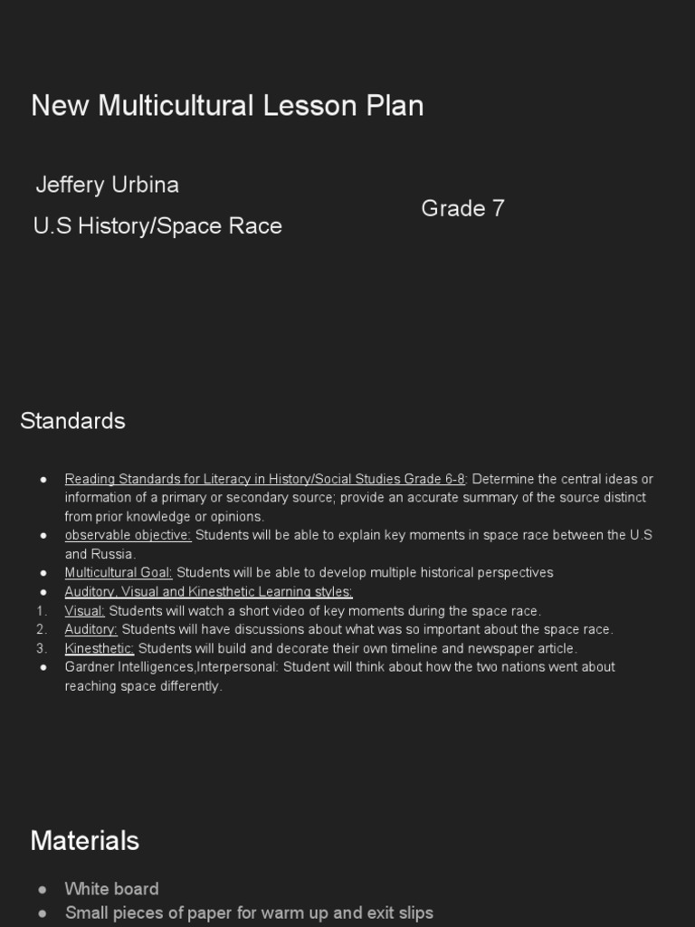 New Multicultural Lesson Plan-1 | PDF | Learning Styles | Learning