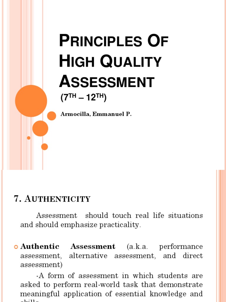 Principles of High Qualiy Assessment | PDF | Educational Assessment ...