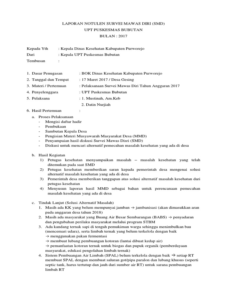 Laporan Survei Mawas Diri Puskesmas Bubutan | PDF