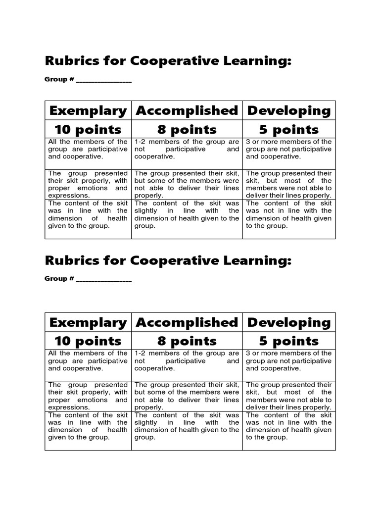 Rubrics For Cooperative Learning | PDF