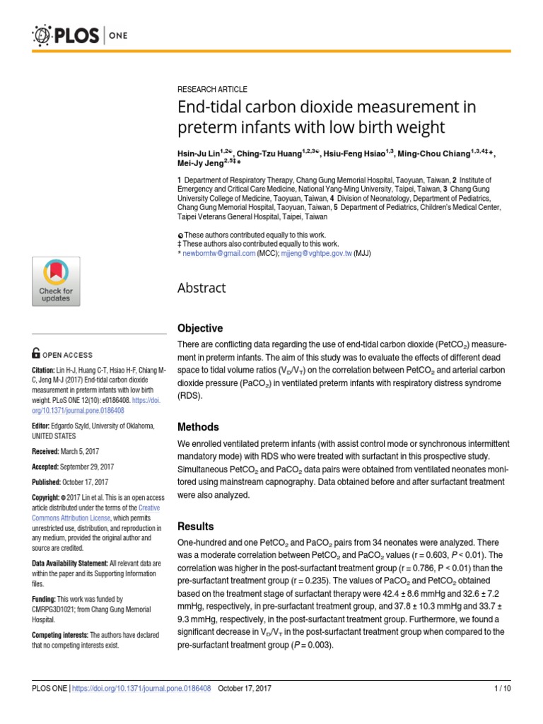 End-Tidal Carbon Dioxide Measurement in Preterm Infants With Low Birth ...