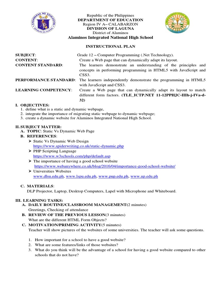 Computer Programming - Lesson Plan | PDF | Web Design | Websites