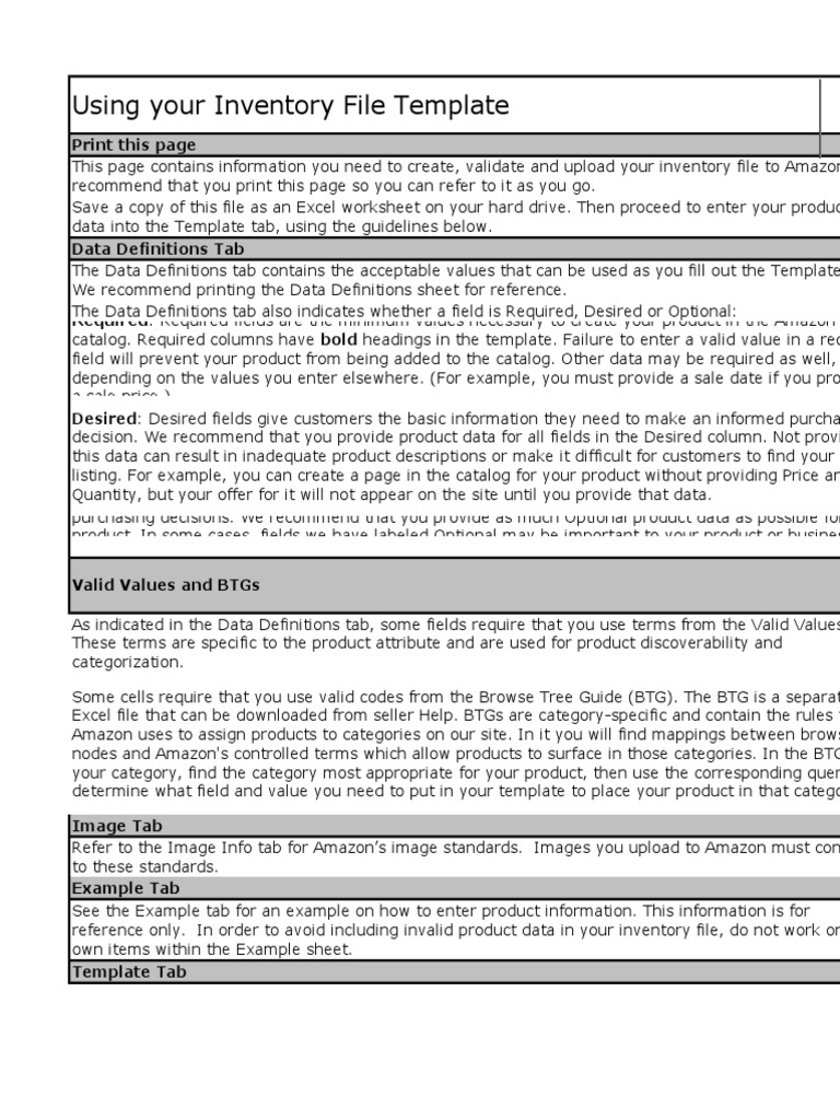 Using Your Inventory File Template | PDF | Microsoft Excel | Menu ...