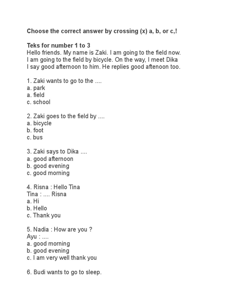 Choose The Correct Answer by Crossing (X) A, B, or C,! Teks For Number ...