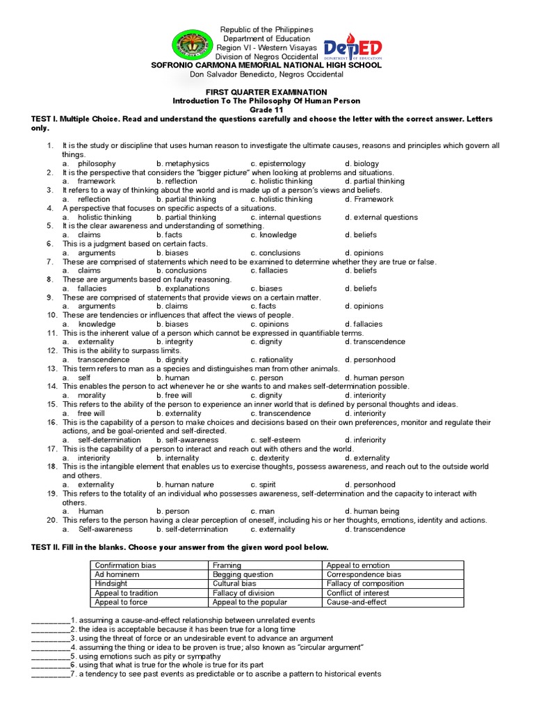 Grade 11 Philosophy Exam Questions | PDF | Epistemology | Reason