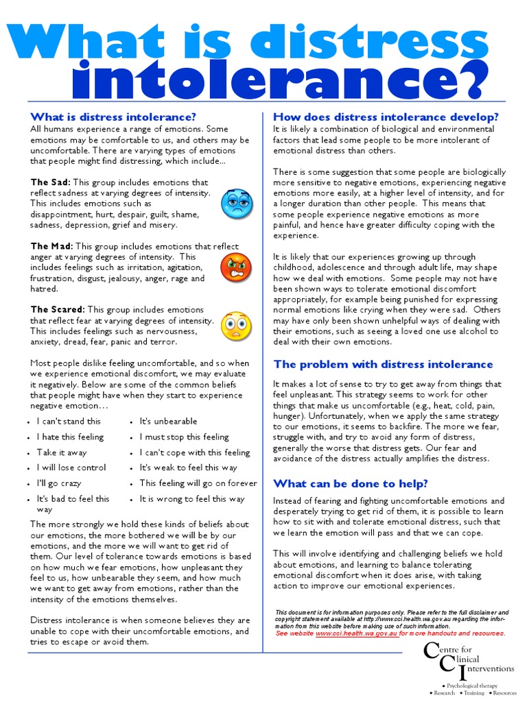 Info-What Is Distress Intolerance | PDF | Emotions | Anxiety