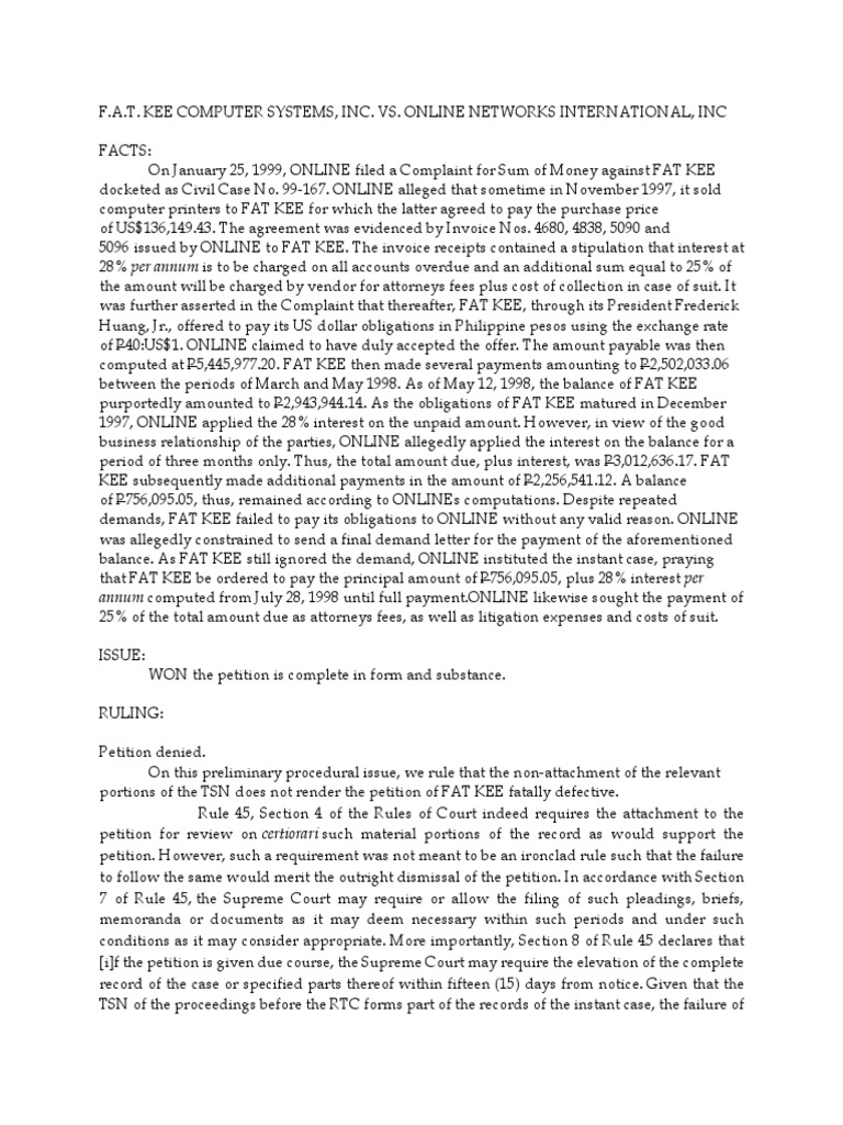 F.A.T. Kee Computer Systems V Online Networks International | PDF ...