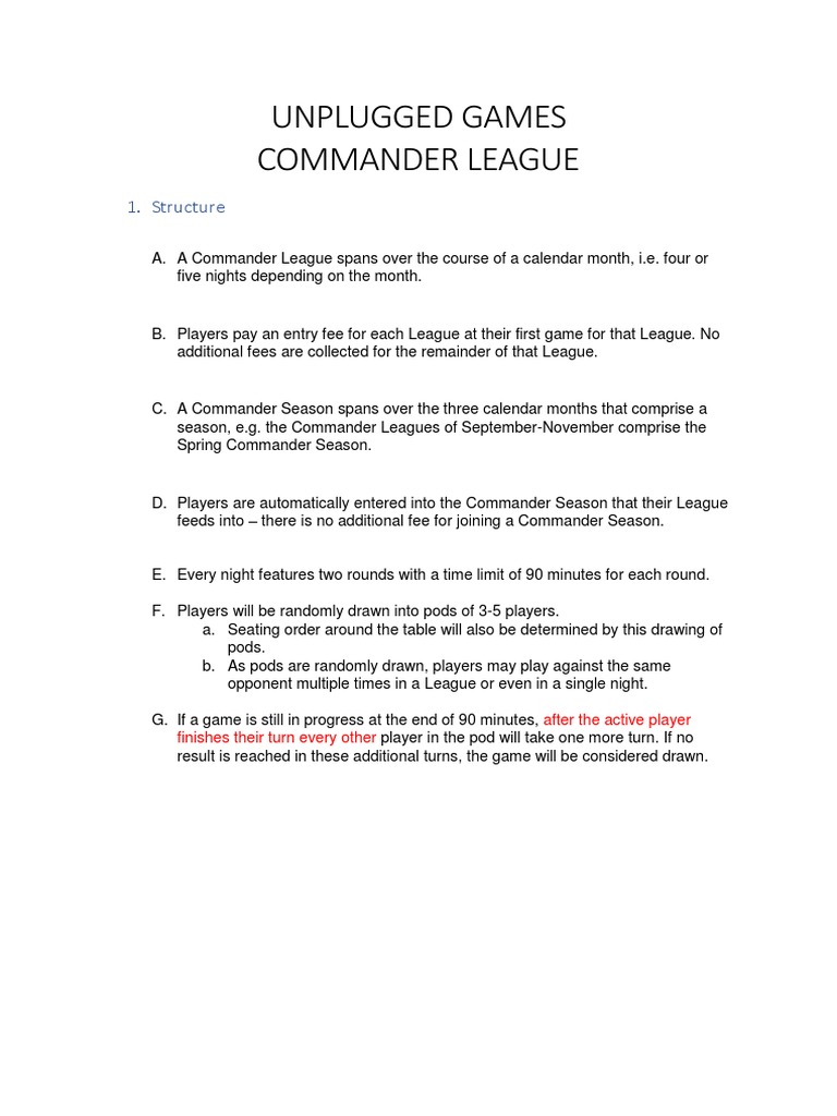 Commander League Rules | PDF | Leisure | Sports