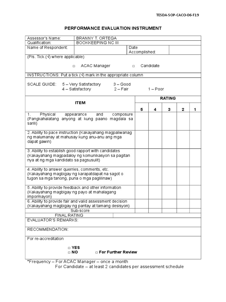 9 Performance Evaluation Instrument | PDF