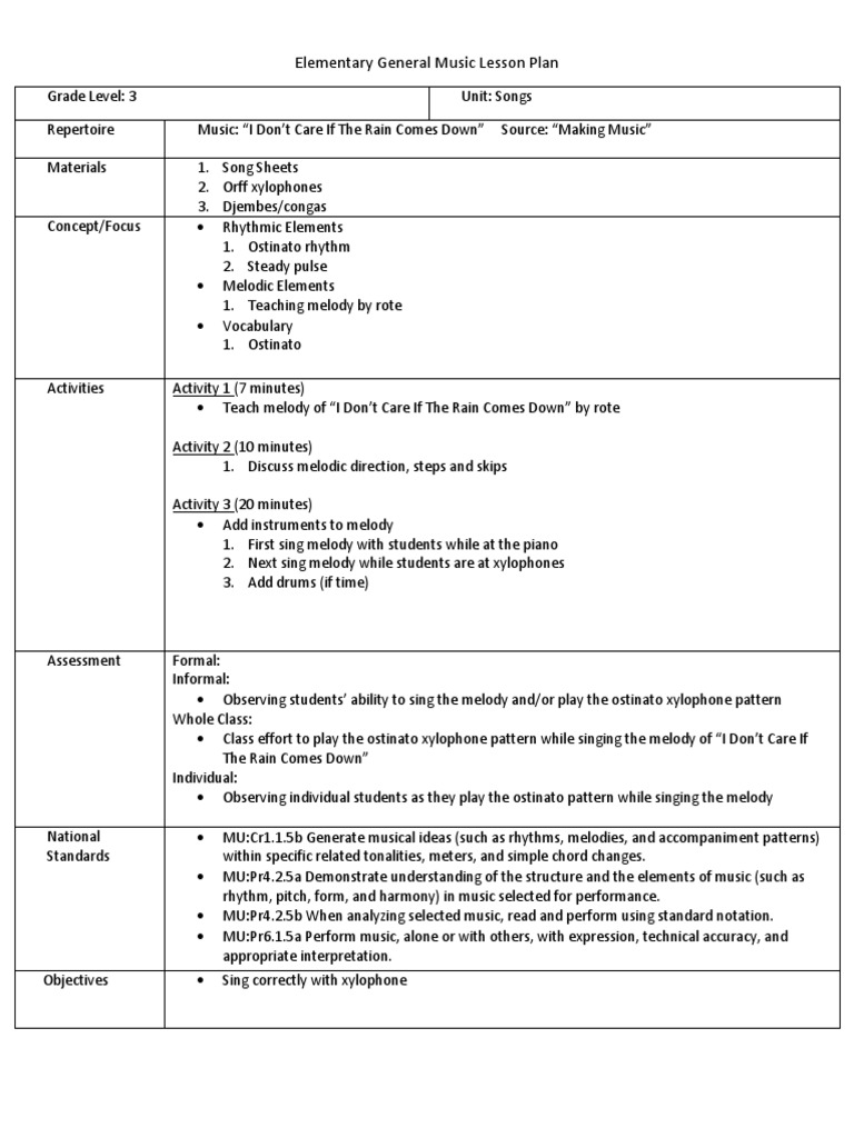 Elementary General Music Lesson Plan | Download Free PDF | Rhythm ...