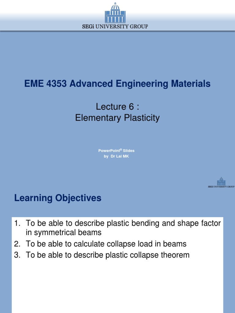 Lecture 6 Elementary Plasticity | PDF | Bending | Deformation (Engineering)