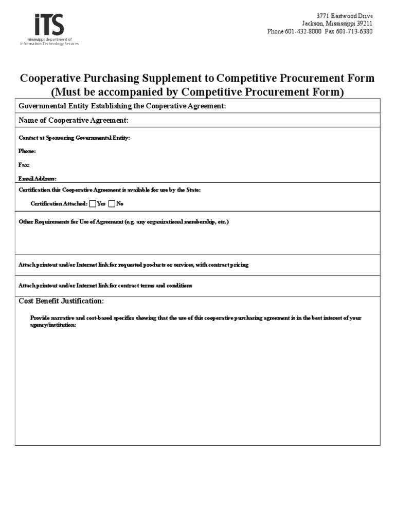 Cooperative Purchasing Supplement To Competitive Procurement Form (Must ...
