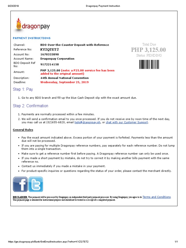 Dragonpay Payment Instruction | PDF | Payments | Receipt