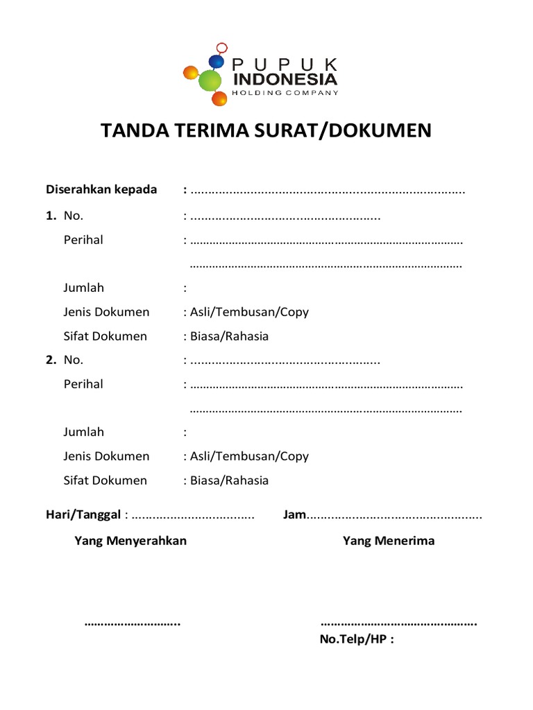 Tanda Terima Dokumen Resmi | PDF
