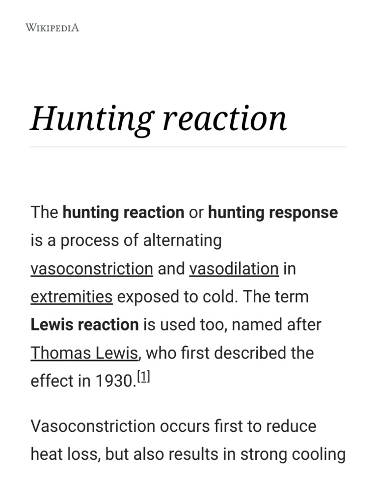 Hunting Reaction - Wikipedia | PDF | Vasodilation | Physiology