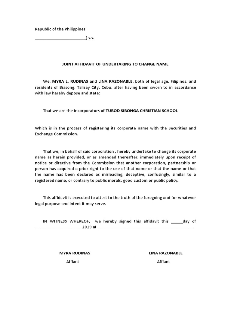 Joint Affidavit for Name Change | PDF
