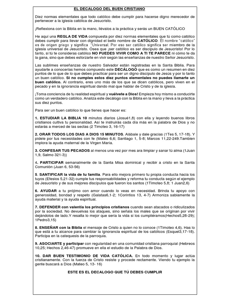 El Decalogo Del Buen Cristiano | PDF | Iglesia Católica | Diez Mandamientos