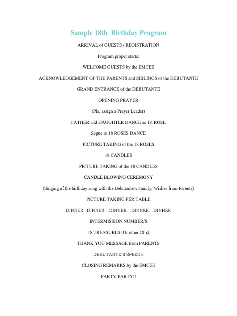 Sample 18th Birthday Program | PDF
