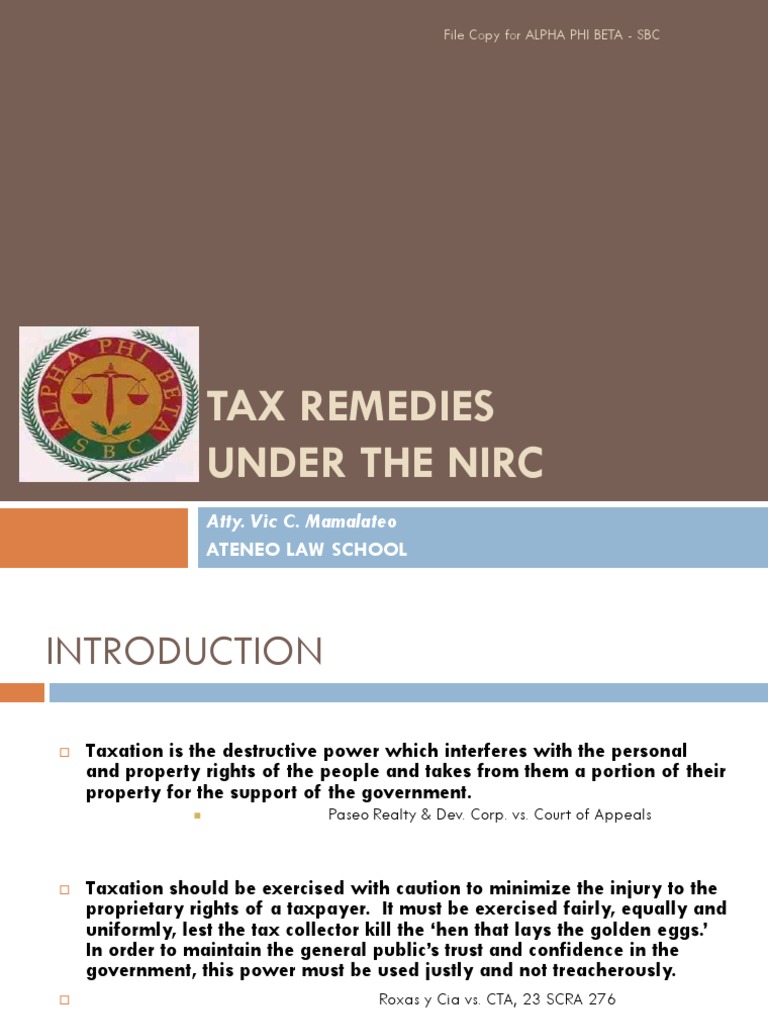 Mamalateo Tax Remedies NIRC | PDF | Tax Return (United States ...
