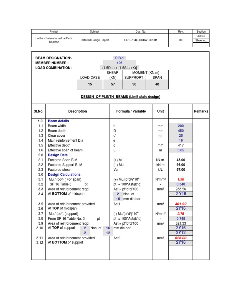Beam Designation:-Member Number: - Load Combination | PDF | Beam ...