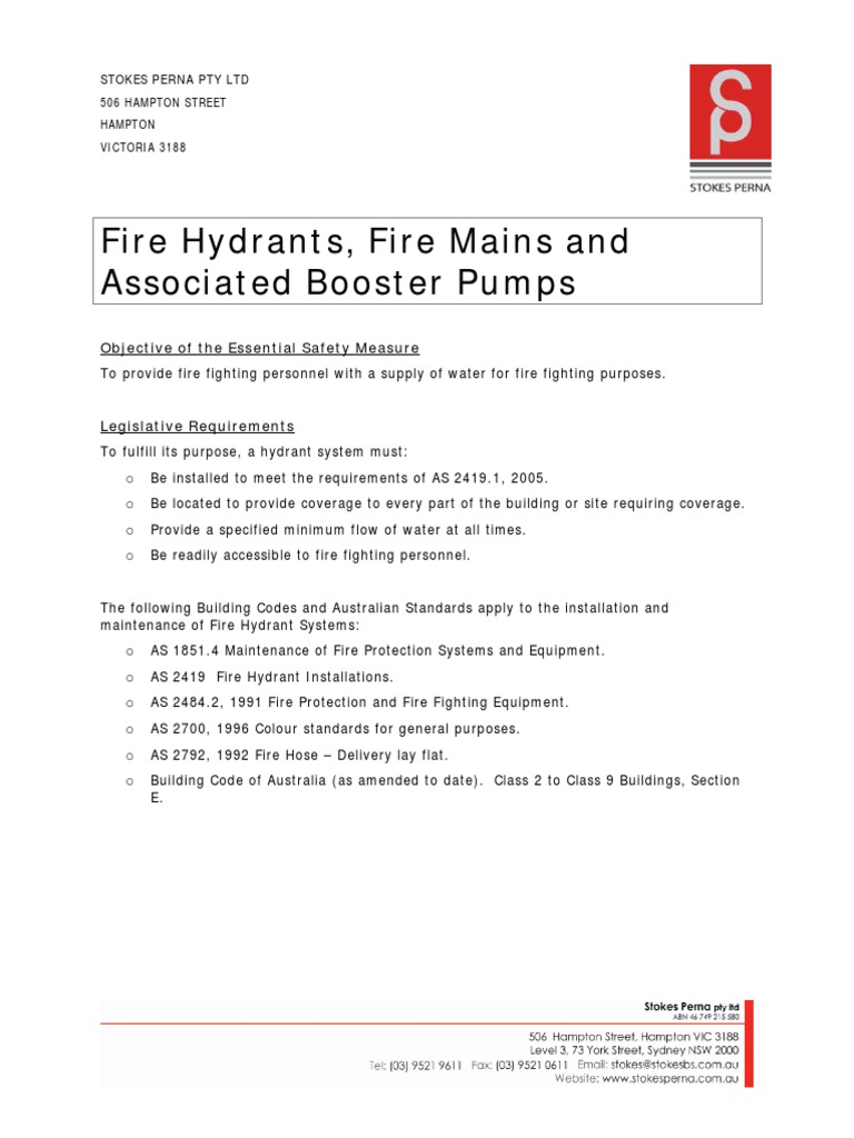 Fire Hydrants, Fire Mains and Associated Booster Pumps | PDF | Firefighting