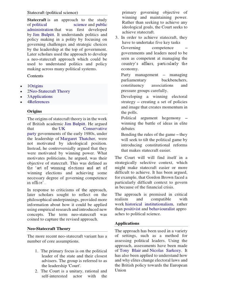 Political Science Public Administration Jim Bulpitt: Statecraft Is An ...