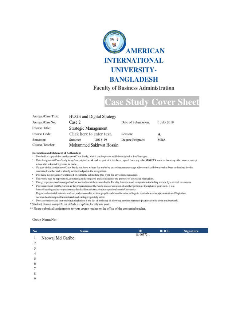 Case Study Cover Sheet: American International University-Bangladesh ...