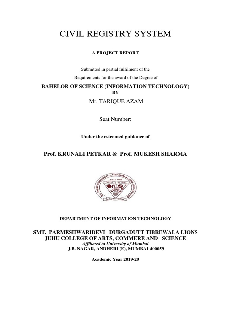 Civil Registry System: Bahelor of Science (Information Technology ...