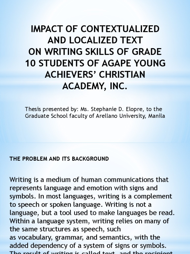 Impact of Contextualized and Localized Text On Writing Skills of Grade ...