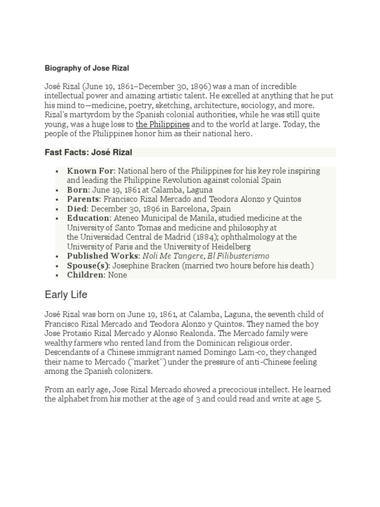 Biography of Jose Rizal | PDF | Philippines