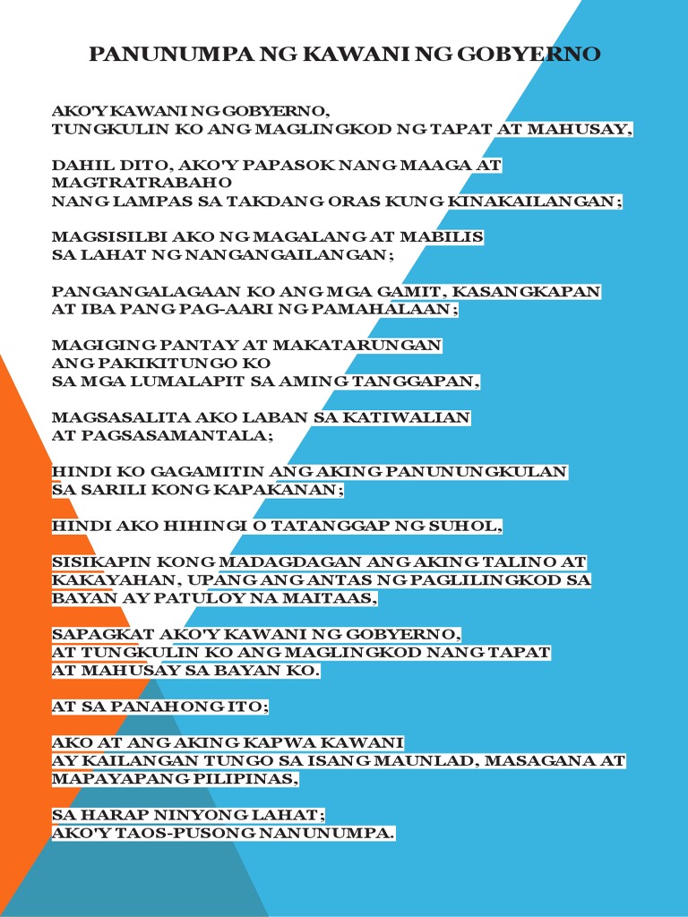 Panunumpa Ng Kawani Ng Gobyerno Panunumpa Ng Kawani Ng Gobyerno
