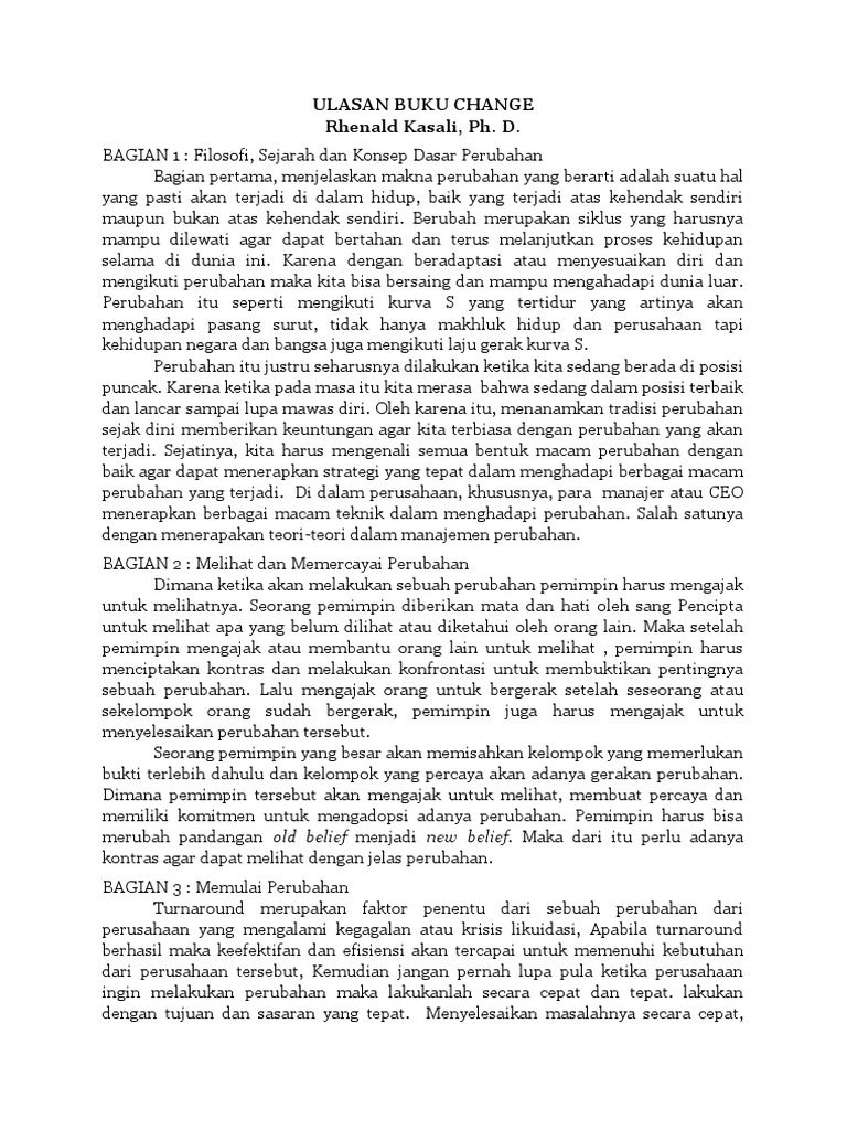 ULASAN BUKU CHANGE Rhenald Kasali, Ph. D. | PDF | Karier & Perkembangan