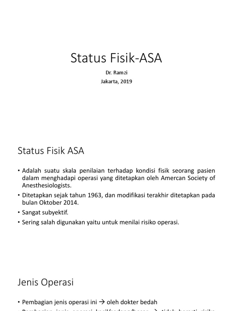 Klasifikasi Status Fisik ASA Anestesi | PDF | Pengembangan Diri ...