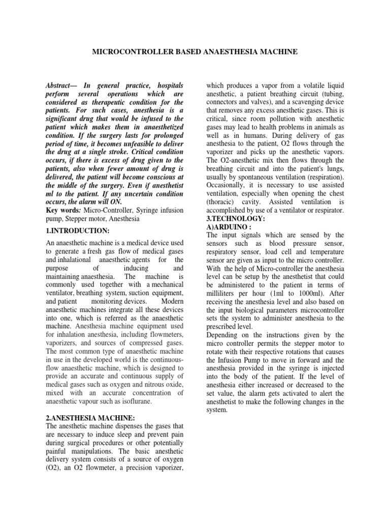 Microcontroller Based Automatic Anesthesia Injection System for Precise and Continuous Delivery ...