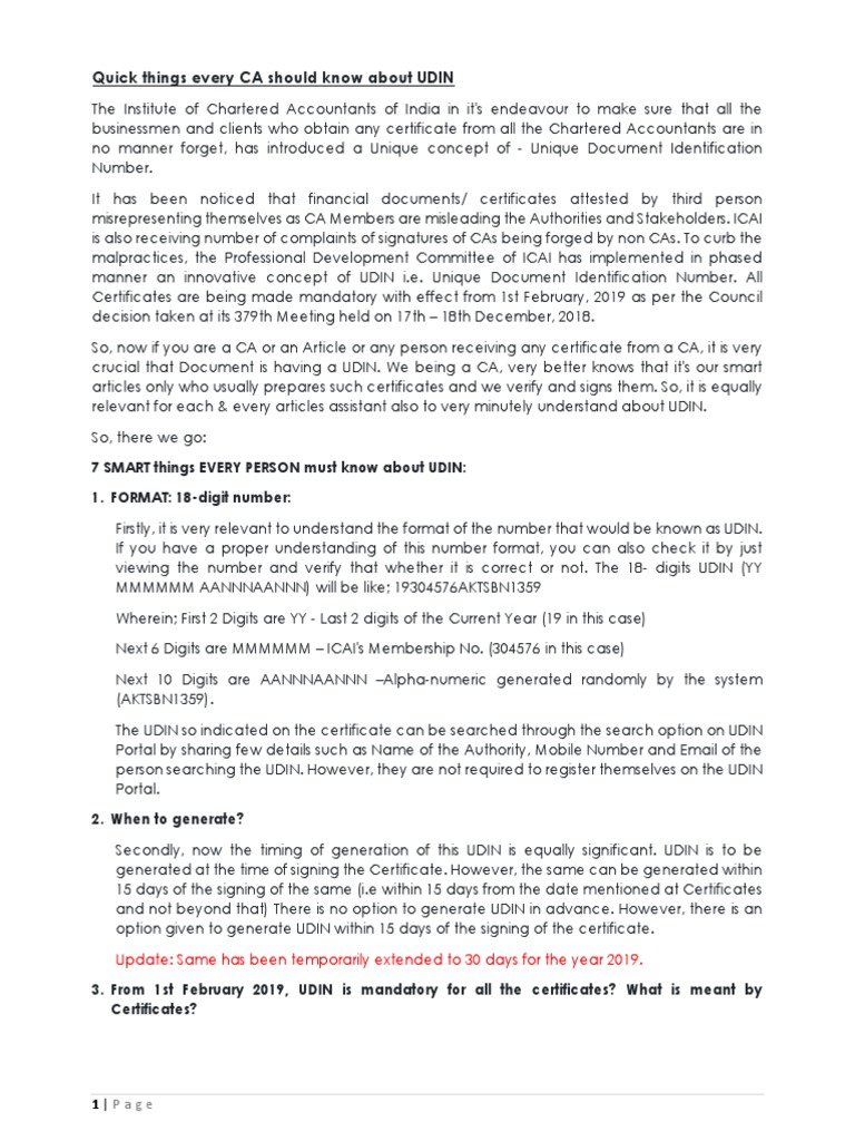 Quick Things Every CA Should Know About UDIN | PDF | Audit | Value ...