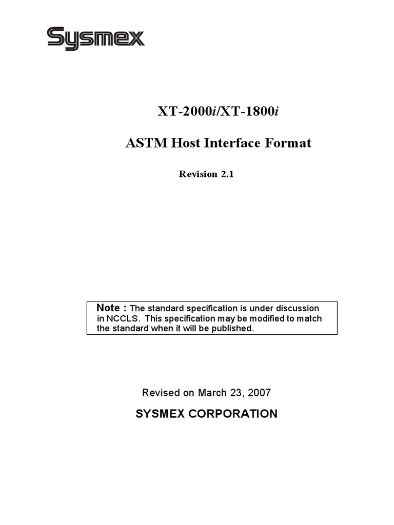 Xt1800i-Xt2000i Astm Host Interface | PDF | Transmission Control ...