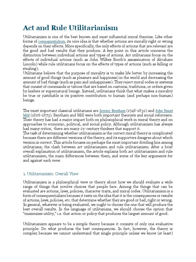 Act and Rule Utilitarianism | PDF | Utilitarianism | Hedonism