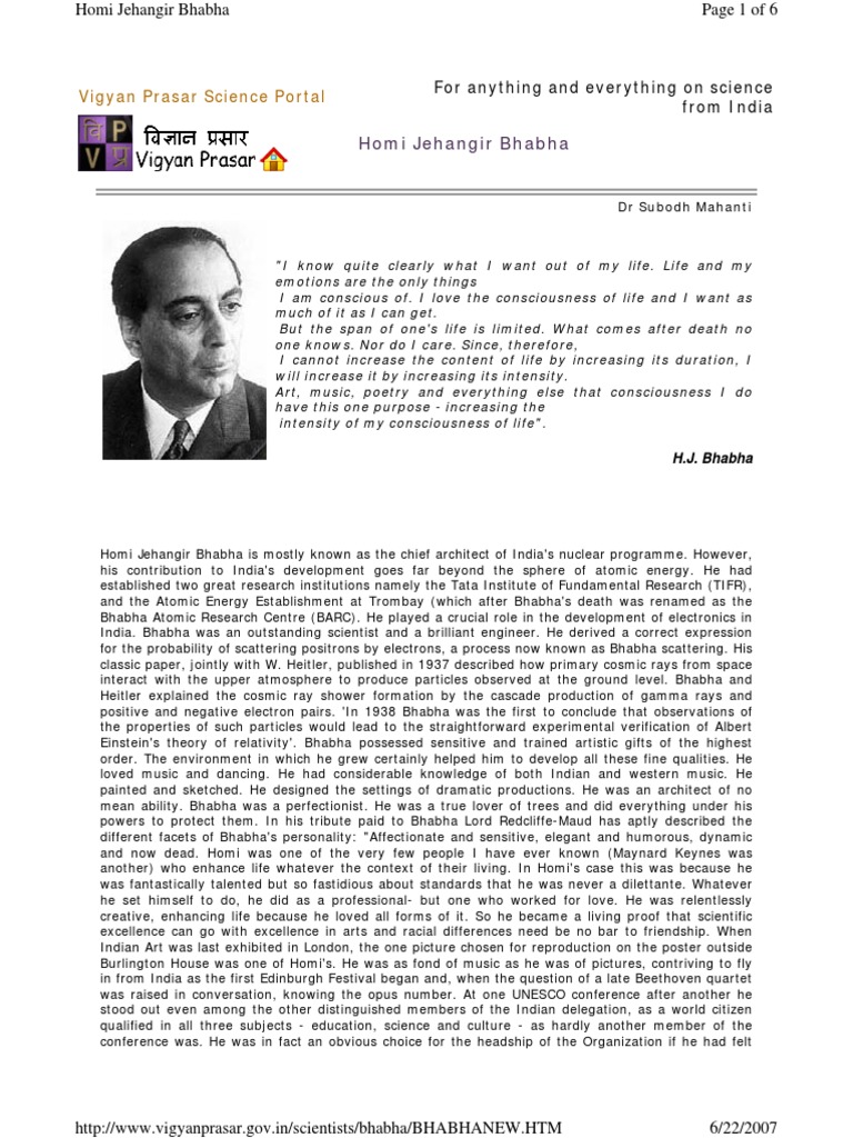 Homi Jehangir Bhabha PDF | PDF