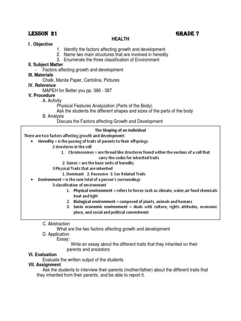Lesson 21 HEALTH 7 | PDF | Heredity | Phenotypic Trait