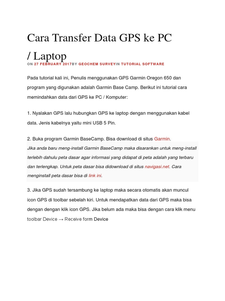 Cara Transfer Data GPS Ke PC | PDF